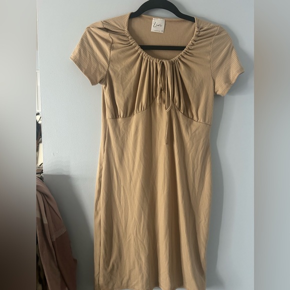Dresses | Form Fitting Tan Ribbed Body Con Dress | Poshmark